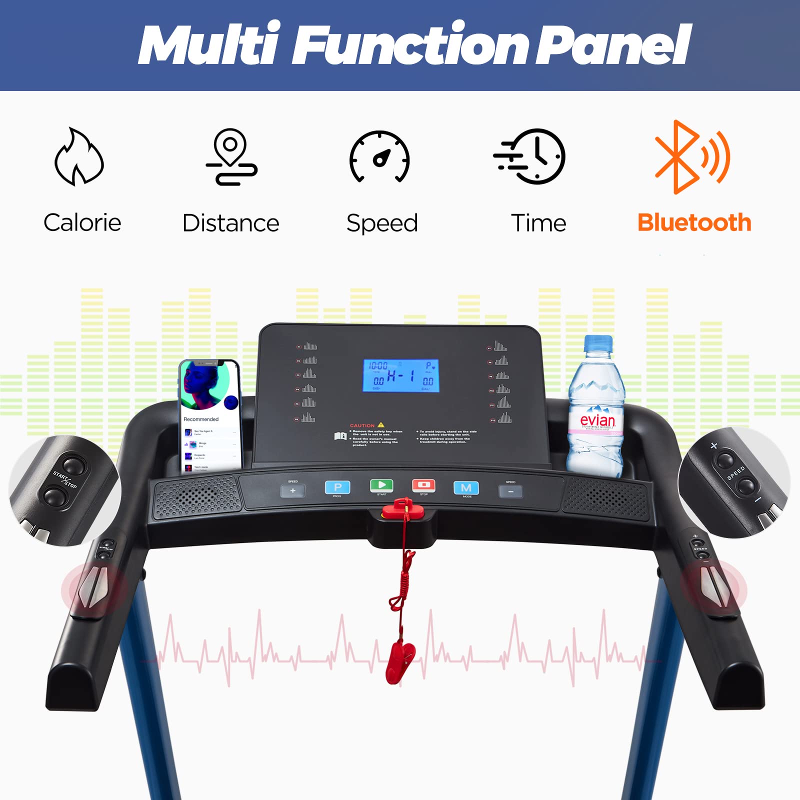 2.5HP Folding Treadmill 3-Speed manually Adjustable Incline Treadmill LED Display can be Connected to Bluetooth Speakers Maximum Adjustable Speed 12 km Weight More Than 300 pounds Blue