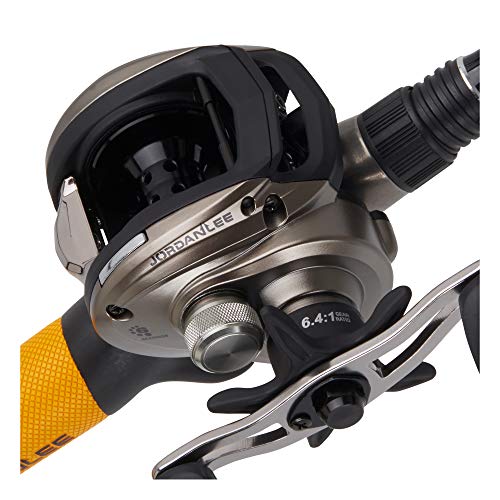 Abu Garcia 7β Jordan Lee Fishing Rod and Reel Baitcast Combo, 5 +1 Ball Bearings with Lightweight Graphite Frame & Sideplates, Durable Construction,Yellow/Grey