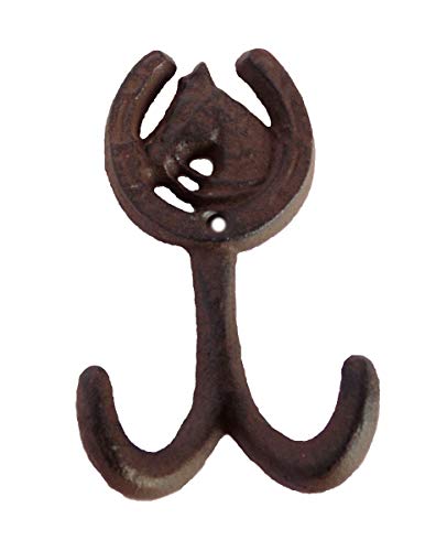 Rustic Heavy Duty Cast Iron Horse Shoe Wall Hooks, Set of 2, 5 Inch