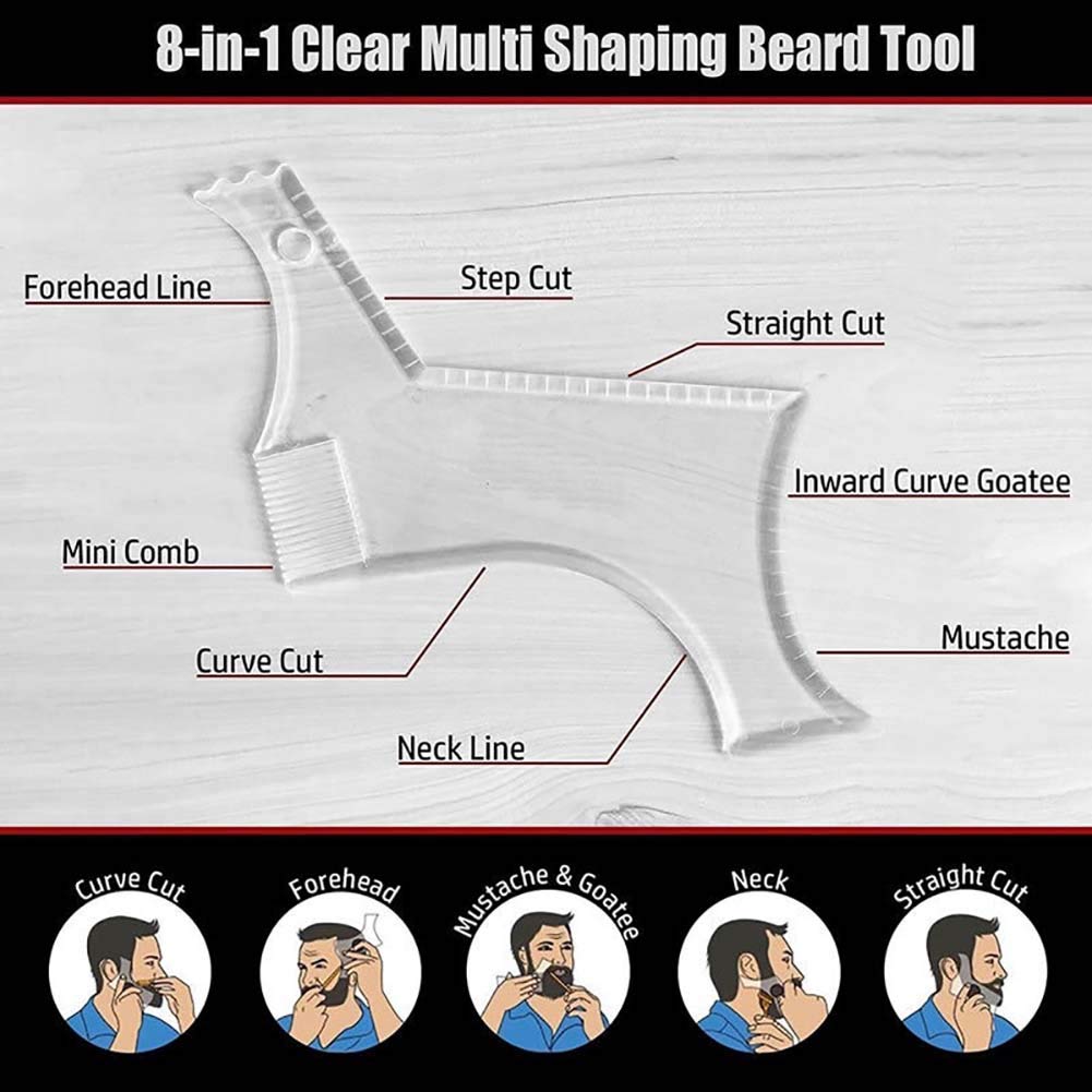 Beard Shaper Template Shaping Tool,Kucheed Premium Quality Template Shaping for Goatee Mustache Sideburns Facial Hair Trimming Grooming Guide for Men Jaw Cheek Neck Line Symmetric Curve