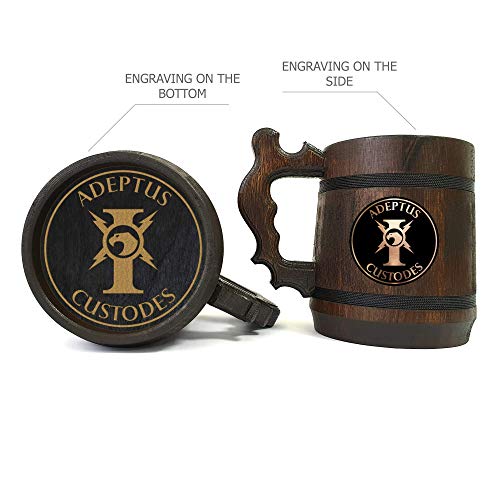 Adeptus Custodes Wooden Beer Mug, 40k Engraved Beer Stein, Custom Beer Gift for Gamer, Handmade Wooden Tankard