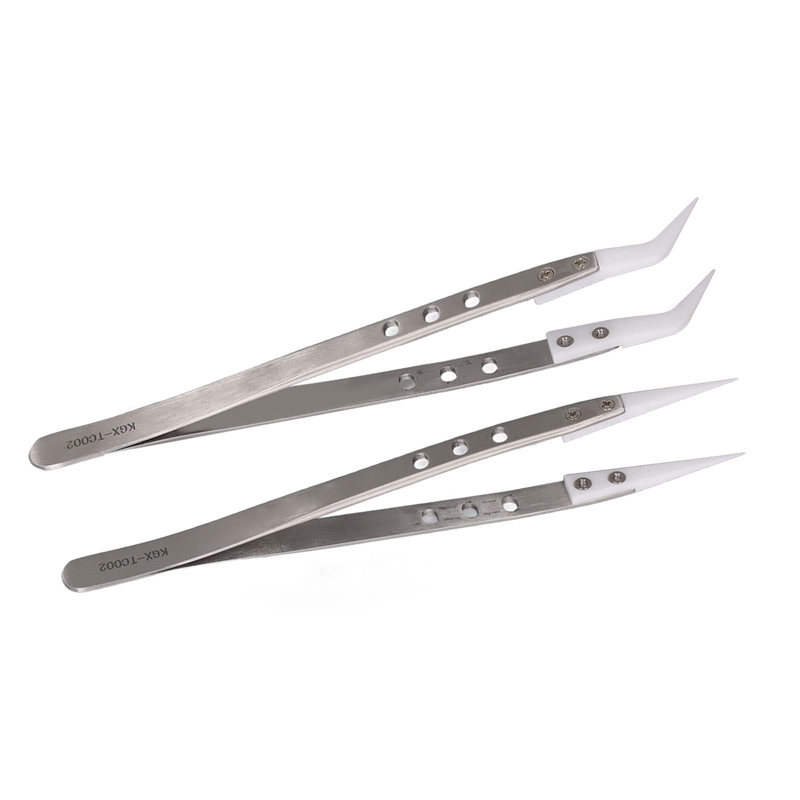 2Pcs Maintenance Tweezers, Straight Tweezers Stainless Steel Ceramic Straight Curved Tweezers Electronic Repair Tools