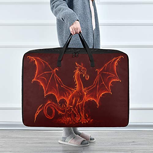 Blueangle Fire Medieval Dragon Design Foldable Large Zippered Storage Bag Organizer with Dual Zipper & Handles, 100L