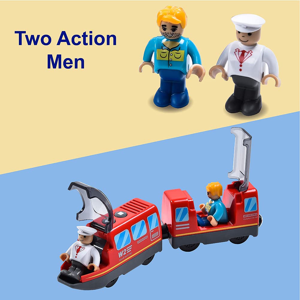 Battery Operated Train Set for Wooden Train Track (w/Sound & Magnetic Connection), Powerful Engine Red Action Locomotive Train Set Compatible with Thomas, Brio, Chuggington - Train Toys for Toddlers