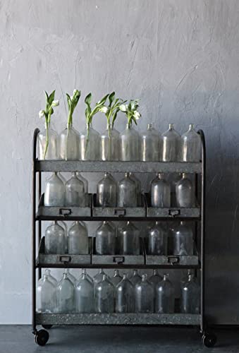 Creative Co-Op Metal 4 Tier Cart on Casters with 2 Open Shelves & 6 Bins,Grey