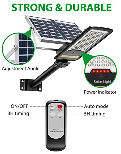 AWANFI Solar Street Light Outdoor, Solar Powered Flood Light Waterproof Dusk to Dawn with Remote Control On/Off Switch for Outside Yard Parking Lot Lighting