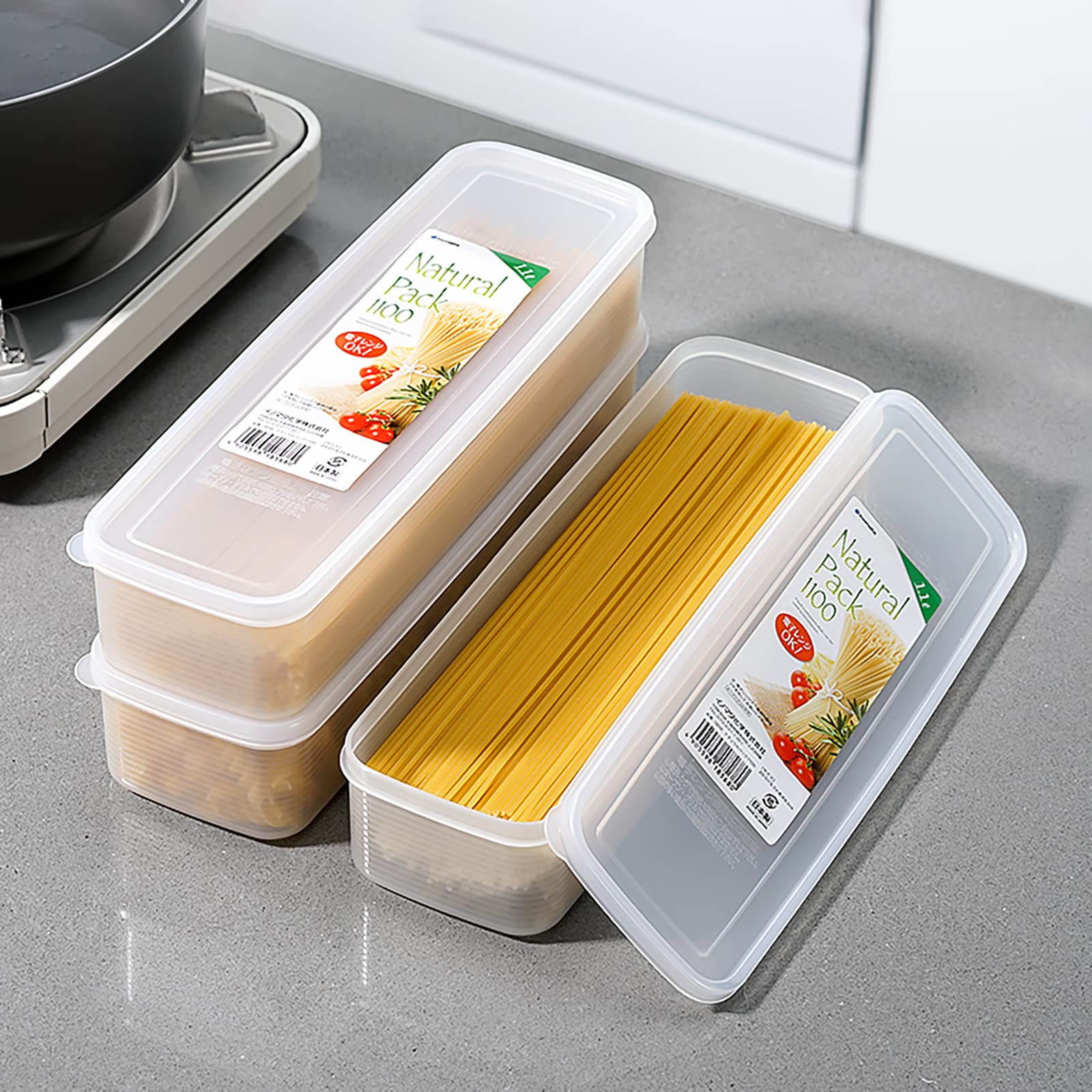 2 Pack-Pasta Storage Containers, Airtight Spaghetti Food Container with Soft Lids, BPA Free, Kitchen Box Organization Jar for Spaghetti, Cereal, Flour, Sugar, Noodles (2)