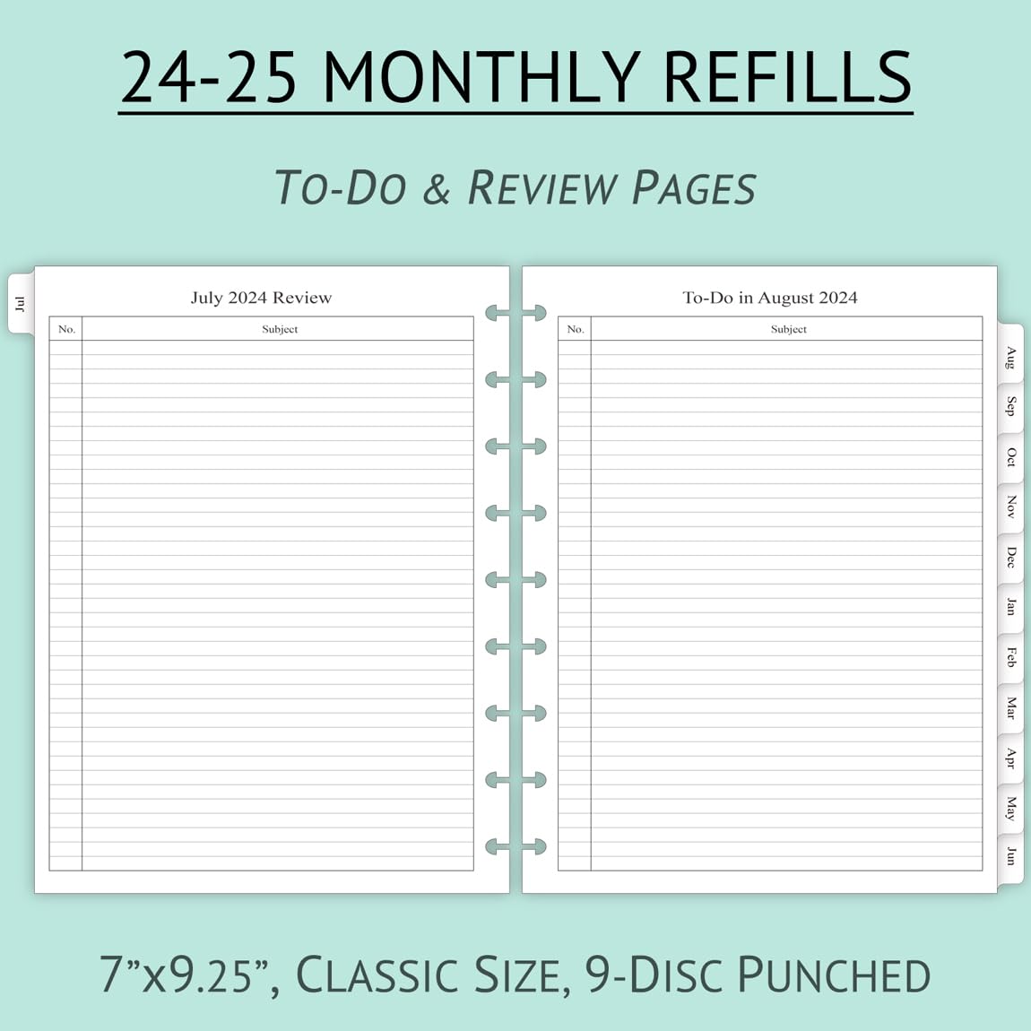 2023 2024 Monthly Planner Refills for Happy Planner, 14 Months from November 2023 to December 2024-9 Discs Punched, Classic Size, 7" x 9-1/4"