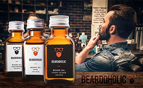 Beardoholic Beard Oil – 7 All-Natural Ingredients – Faster and Thicker Beard Growth – Eliminates Itch and Dandruff Instantly – Unscented Beard Growth Oil - 30 ml Leave-in Conditioner and Softener