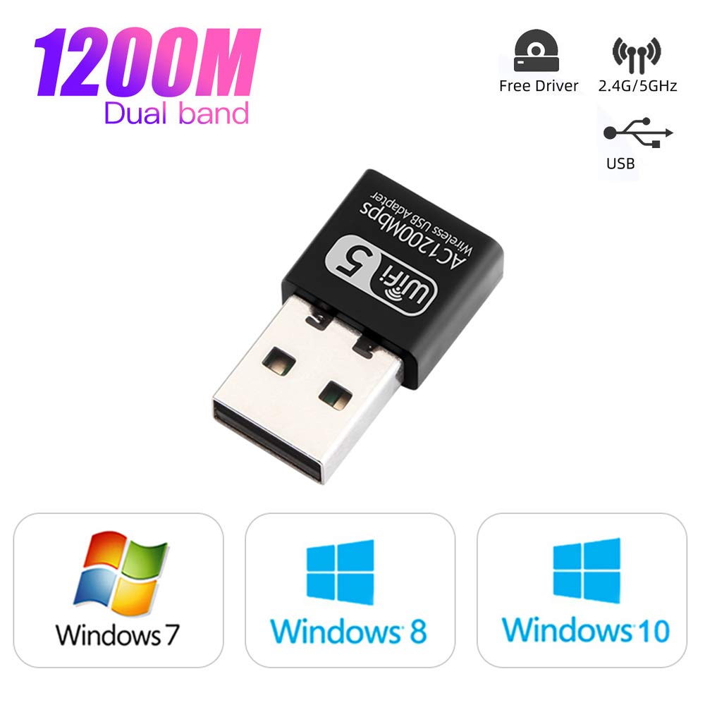 KuWFi Wireless USB Adapter, Dual Band AC1200 WiFi Adapter USB Network Card Dongle 1200Mbps 5Ghz Antenna for Desktop Laptop PC