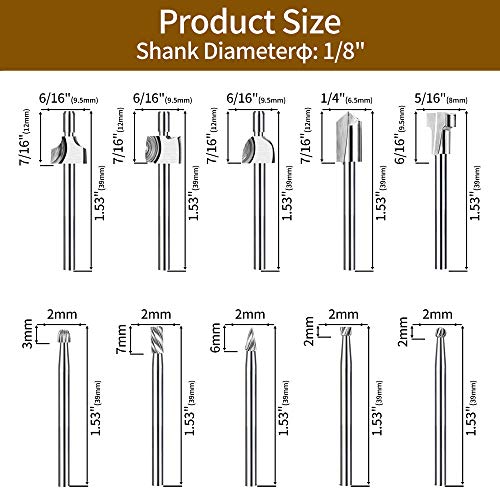 20Pc HSS Router Carbide Engraving Bits and Router Bit Set with 1/8"(3mm) Shank for Power Rotary Tools Accessories for DIY Woodworking, Carving, Engraving, Drilling, Sculpting