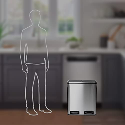 AWENN - Dual Kitchen Garbage Trash Can with Lid and Pedal - Touchless Round Shape Waste Bin - Stainless Steel Dustbin for Kitchen, Bathroom, Office and Outdoors β Black (7.9 Gallon β 30 Liters)