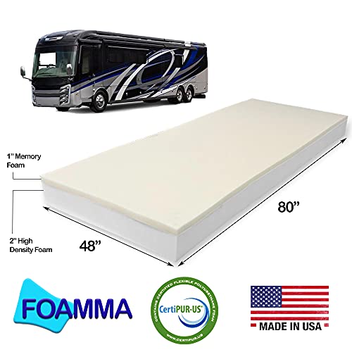 Foamma 3β x 48β x 75β Truck, Camper, RV Memory Foam Bunk Mattress Replacement, Made in USA, Comfortable, Travel Trailer, CertiPUR-US Certified, Cover Not Included