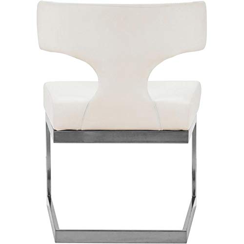 Meridian Furniture Alexandra Collection Modern | Contemporary Upholstered Dining Chair with Durable Metal Base, 22" W x 22" D x 29" H, White Faux Leather, Chrome