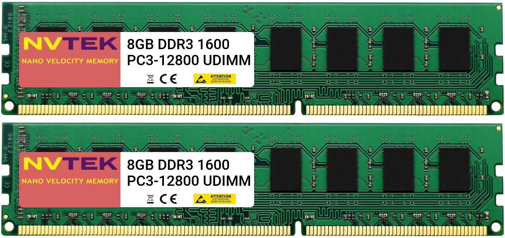 NVTEK 16GB (2X8GB) DDR3 1600MHZ PC3-12800 UDIMM 2Rx8 1.35V 240-PIN Non-ECC Unbuffered Desktop PC Computer Memory KIT
