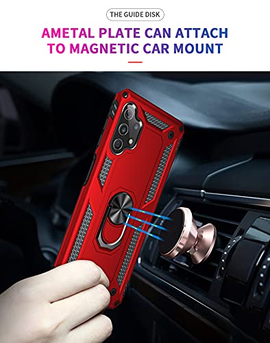 Galaxy A32 5G Case, Samsung A32 5G Case with HD Screen Protector, Androgate Military-Grade Ring Holder Kickstand 15ft Drop Tested Shockproof Cover Phone Case for Samsung Galaxy A32 5G, Red