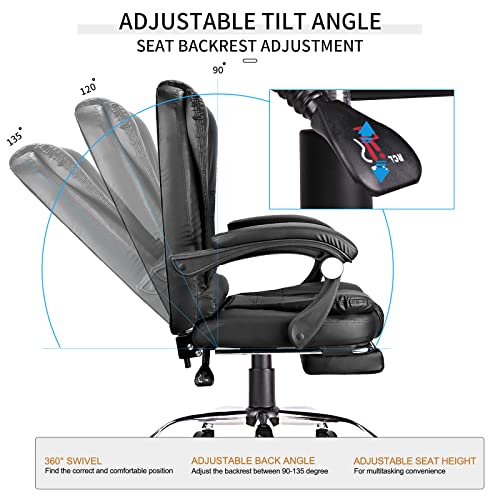 anjsindra Ergonomic Executive Office Chair with Footrest, PU Leather Task Chair with High Back Adjustable Height Modern Desk Chair, Black (Ergonomic Executive Office Chair, Black)