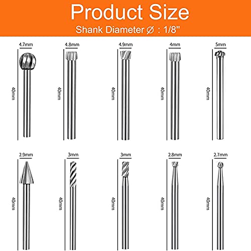 20Pcs Rotary Burr Set with 1/8 Inch(3mm) Shank, HSS Routing Router for DIY Woodworking, Engraving, Carving, Drilling