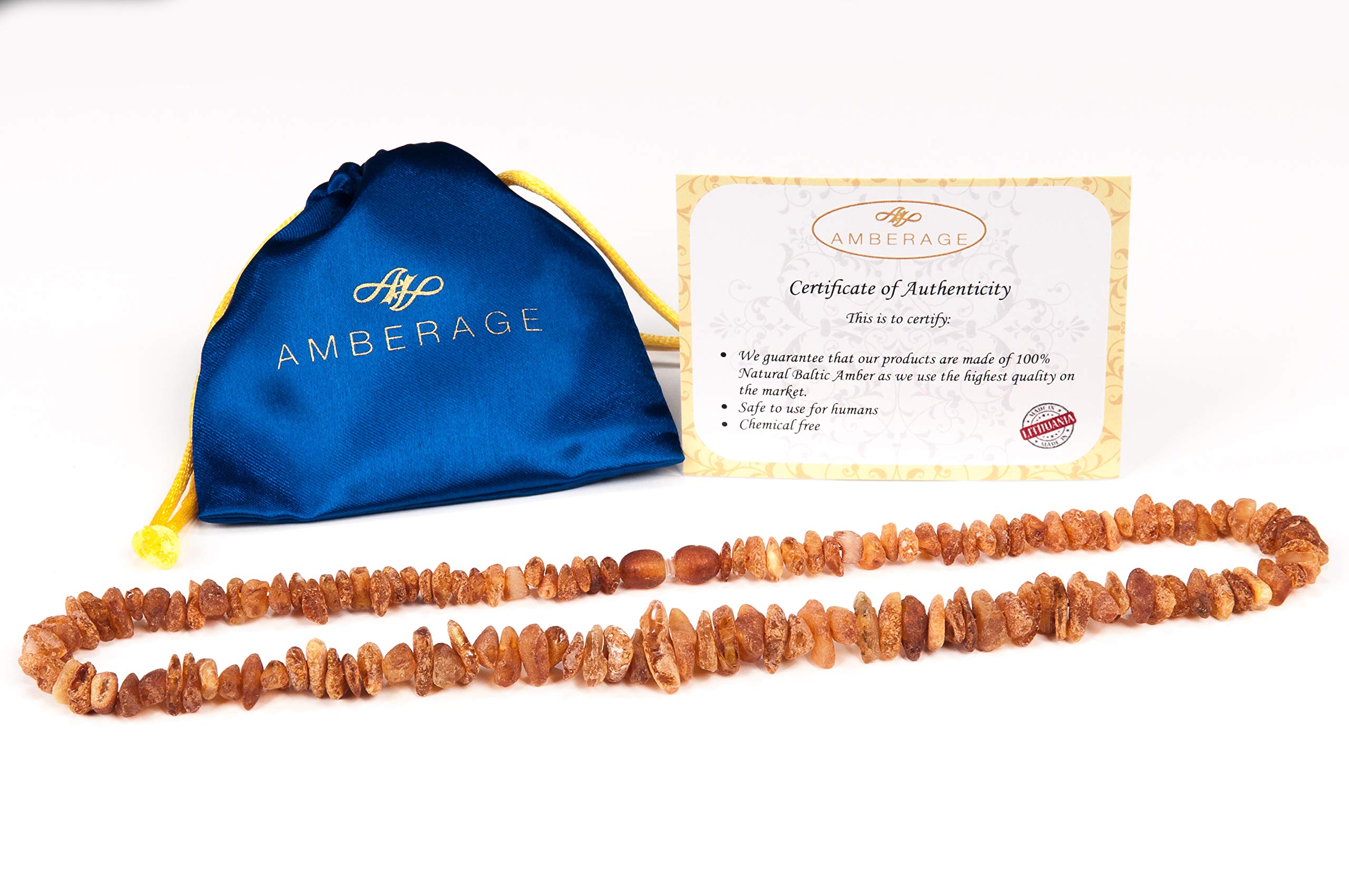 AMBERAGE Natural Baltic Amber Necklace for Women - Hand Made from Raw/Certified Baltic Amber Beads(2 sizes) (17.7)