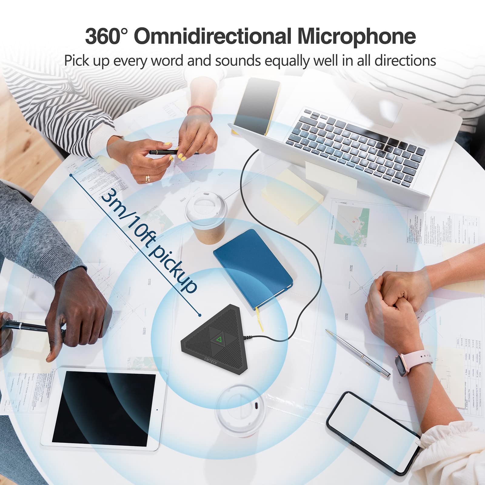CMTECK Conference USB Microphone, Mute Button, Omnidirectional Condenser Boundary Mic for Recording, Streaming, Gaming, Skype (Windows/macOS)-Without Speaker