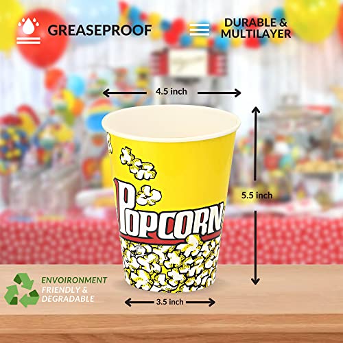 BLUFEU [50 Pack] 32 Oz Paper Popcorn Buckets – Leak-proof Disposable Popcorn Containers – Sturdy & Large Popcorn Cups Disposable for Movie night, Carnivals, Theme Party Decorations