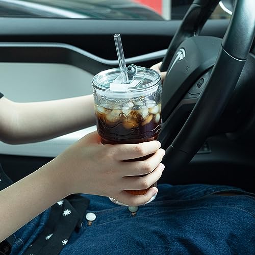 BLUEPOLAR 20oz/600ml Glass Cups With Lids and Glass Straws ,Thick Wall Iced Coffee Cup Glass Cup for Water, Iced Tea Fruit Juice Etc(Clear,2 Pack)