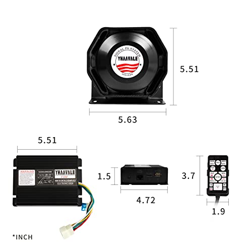 YHAAVALE MP3 Multifunction Police Siren,Bluetooth Y300 Amplifier,Metal Flat Speaker,Electric Emergency Signal Division PA System for Vehicles