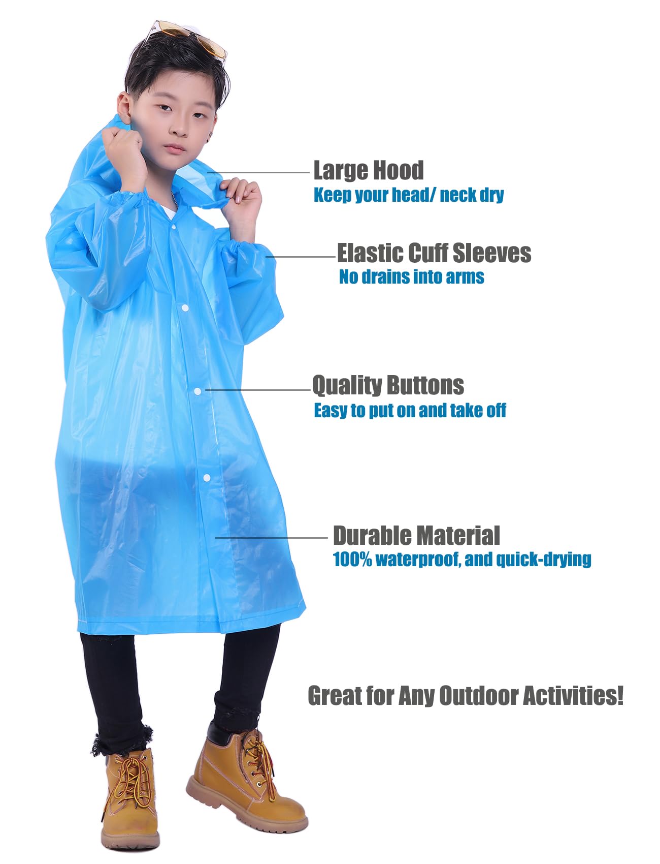 Makonus Kids Rain Jacket, 2 Pack Rain Ponchos for Kids with Hood and Sleeves Reusable Raincoats for Boys and Girls