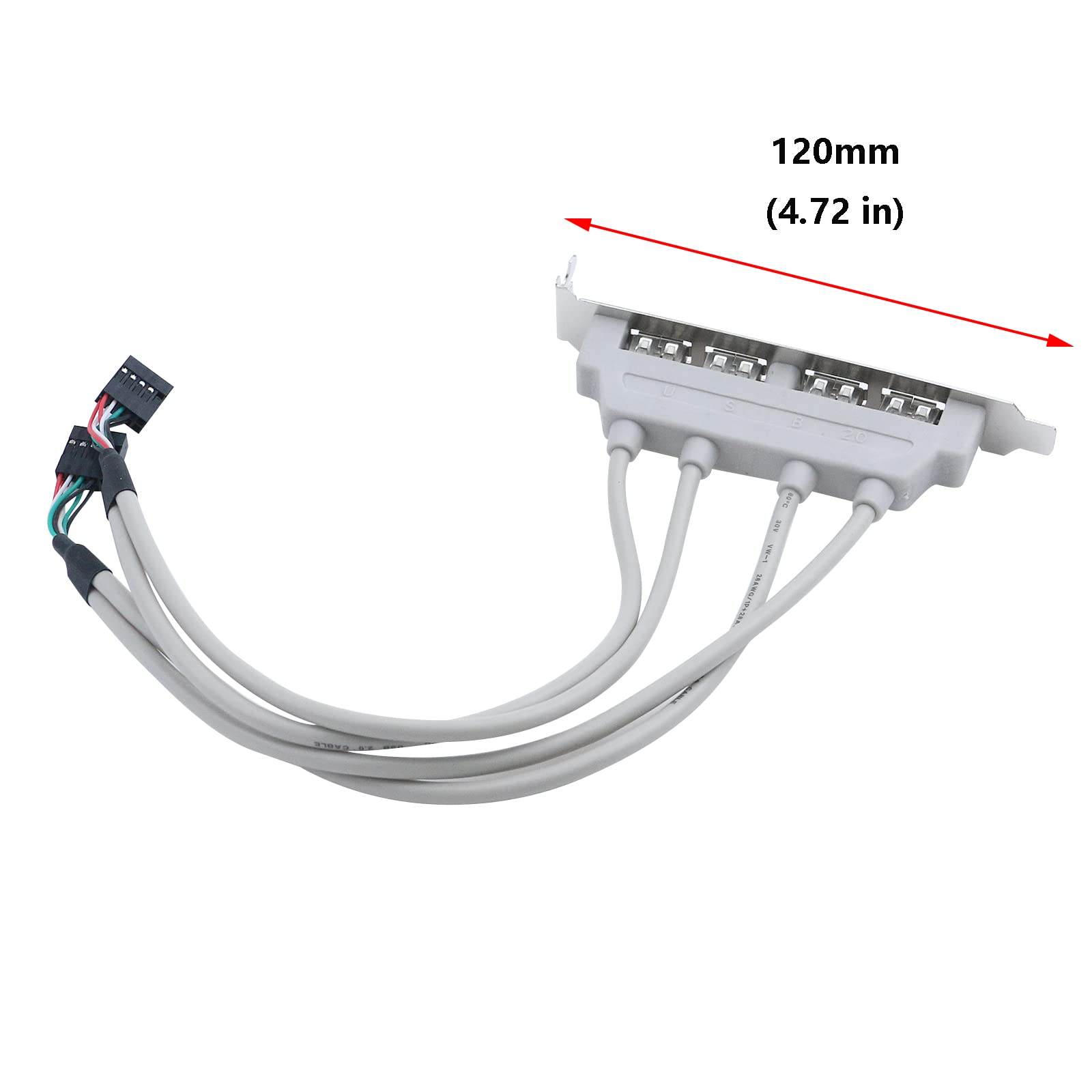 Antrader 4 Ports USB 2.0 Port Slot Plate Adapter Panel Cable Female Screw to Motherboard 9pin Header Panel Mount Cable Copper Extender Cable 30cm Long 2pcs