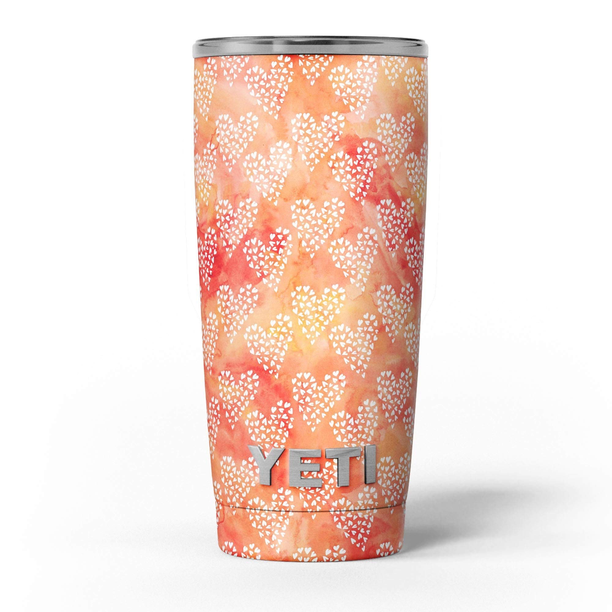 Design Skinz Watercolored Fire with White Tiny Hearts - Skin Decal Vinyl Wrap Kit Compatible with The Yeti Rambler Cooler Tumbler Cups