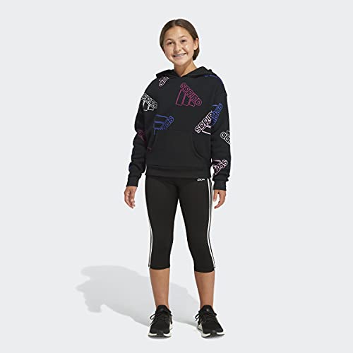 adidas girls Allover Print Fleece Hoodie Hooded Sweatshirt, Black With Purple, Medium US