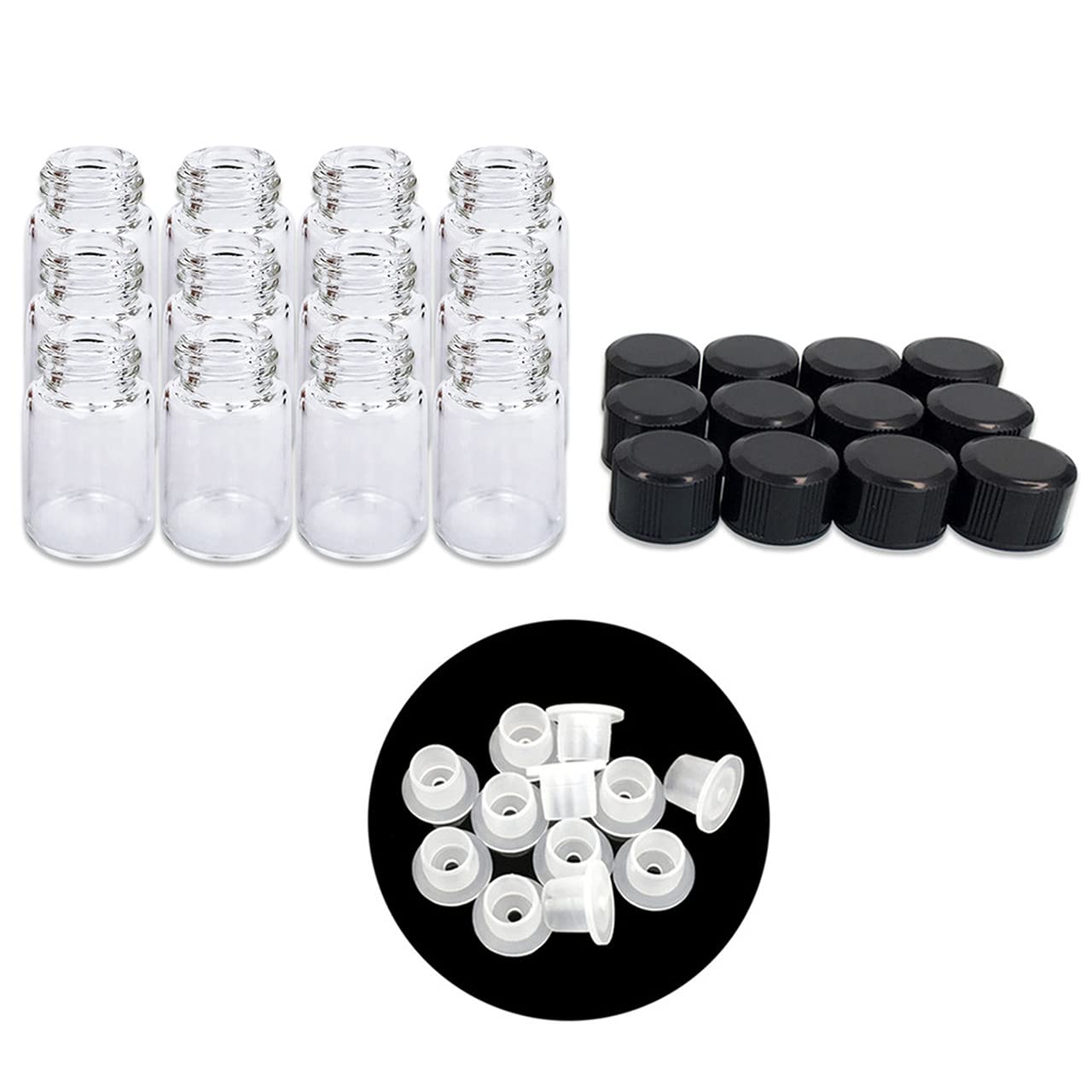 Beauticom 2ML Clear Glass Vial 60 Pieces with Orifice Reducer and Dropper Top