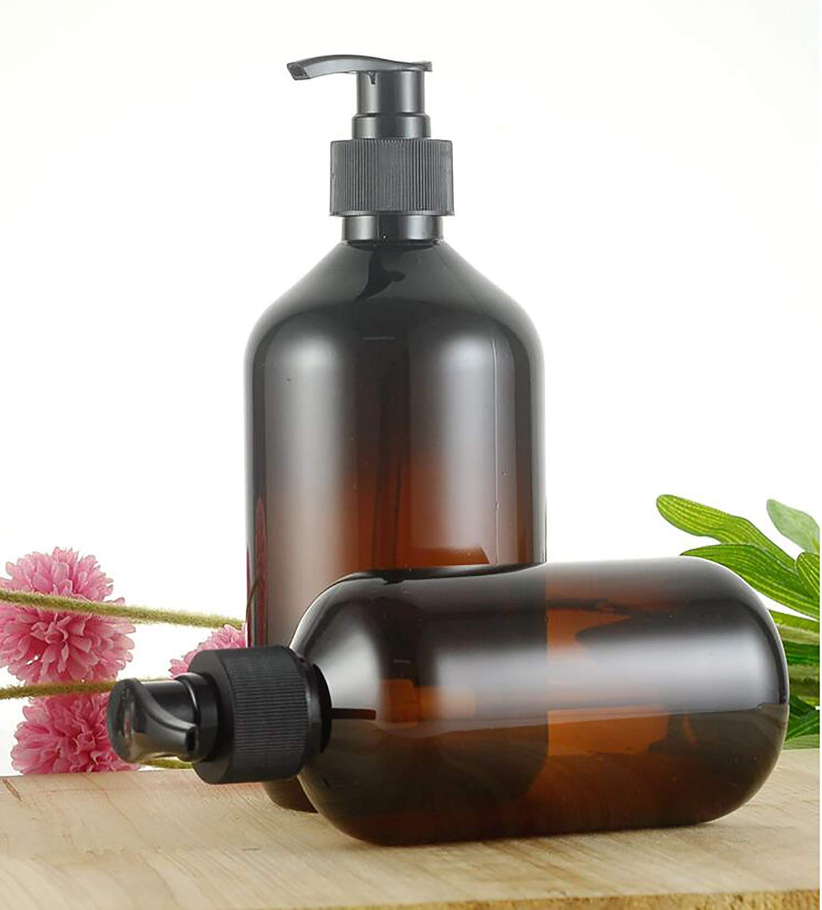 Jucoan 9 Pack Amber Soap Dispenser Empty Plastic Pump Bottles, 10oz Refillable Travel Soap Shampoo Dispenser Bottles for Hand Sanitizer Soap Cosmetic Lotion Body Wash Conditioner Bathroom Kitchen