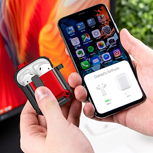 ACAGET for Airpods Case, Airpods 2nd Generation Case Cover with Keychain, Secure Lock Full Body Protective Rugged Shockproof Hard Shell Armor Case for AirPods 1 & 2 Supports Wireless Charge Black/Red