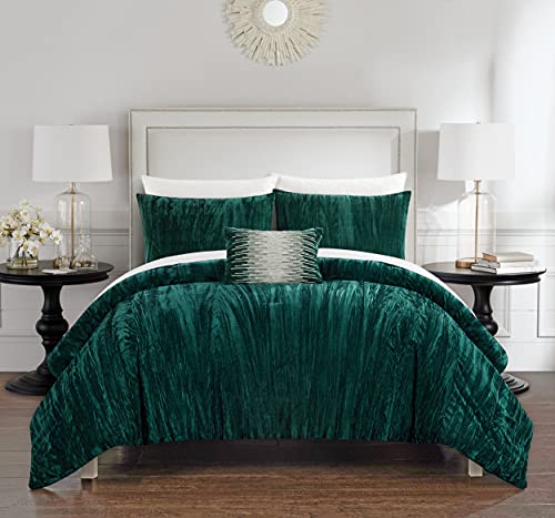 Chic Home Westmont 4 Piece Comforter Set Crinkle Crushed Velvet Bedding-Decorative Pillow Shams Included, King, Green