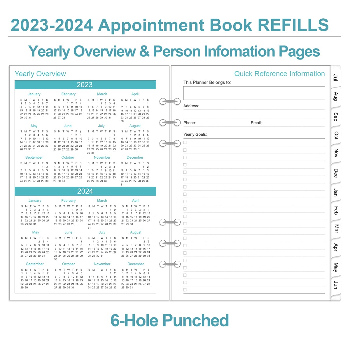 2024 Planner Refills - 7-Hole Punched Appointment Book Refills from Now-June 2024, Refill Planner with Monthly Tabs, 5-1/2" x 8-1/2", Desk/Size 4, Leaf