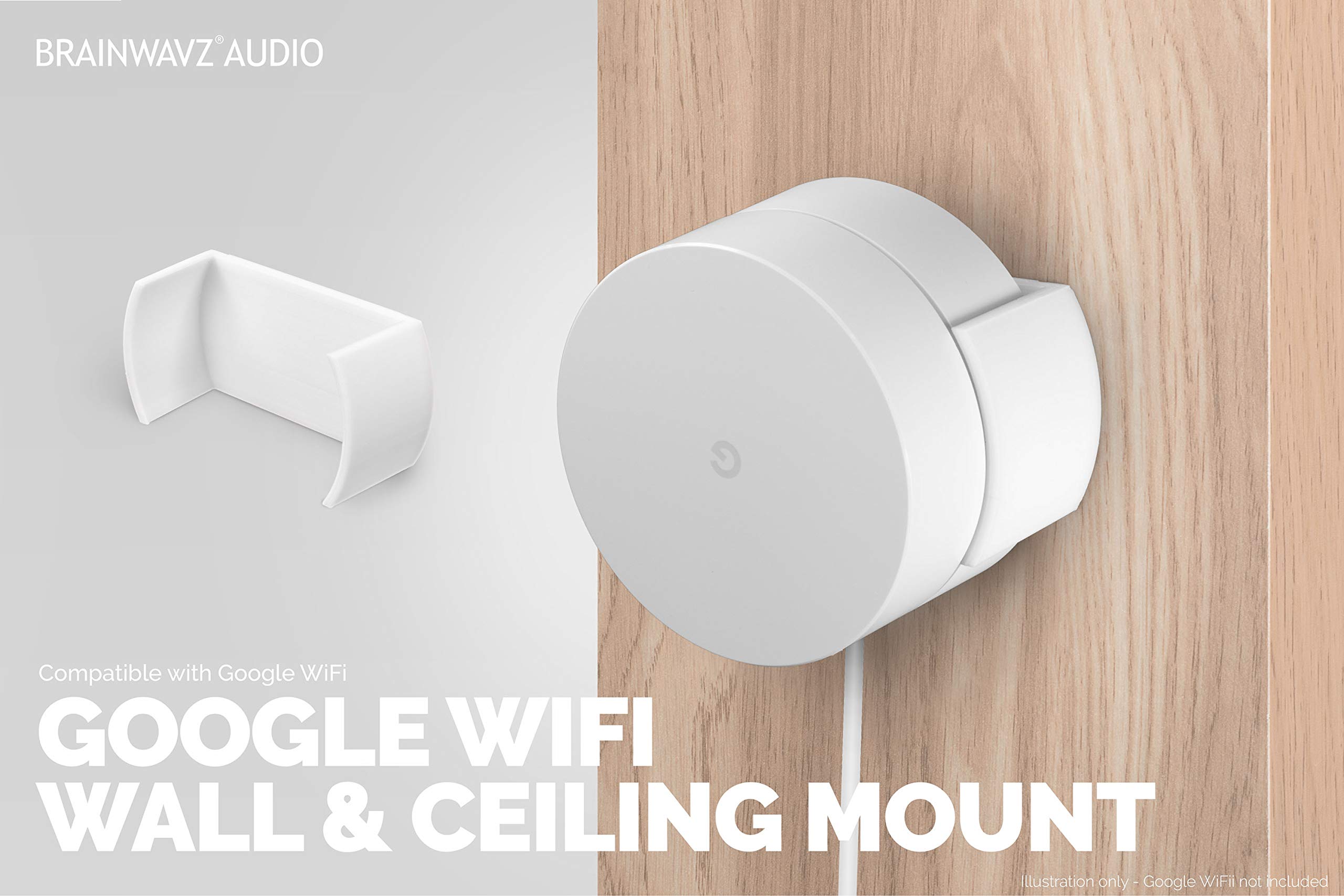 BRAINWAVZ Screwless Wall & Ceiling Mount for Google WiFi Home Mesh System Holder, No Tools Required, Easy to Install, No Mess, No Drilling, Strong VHB Adheasive Mount, White
