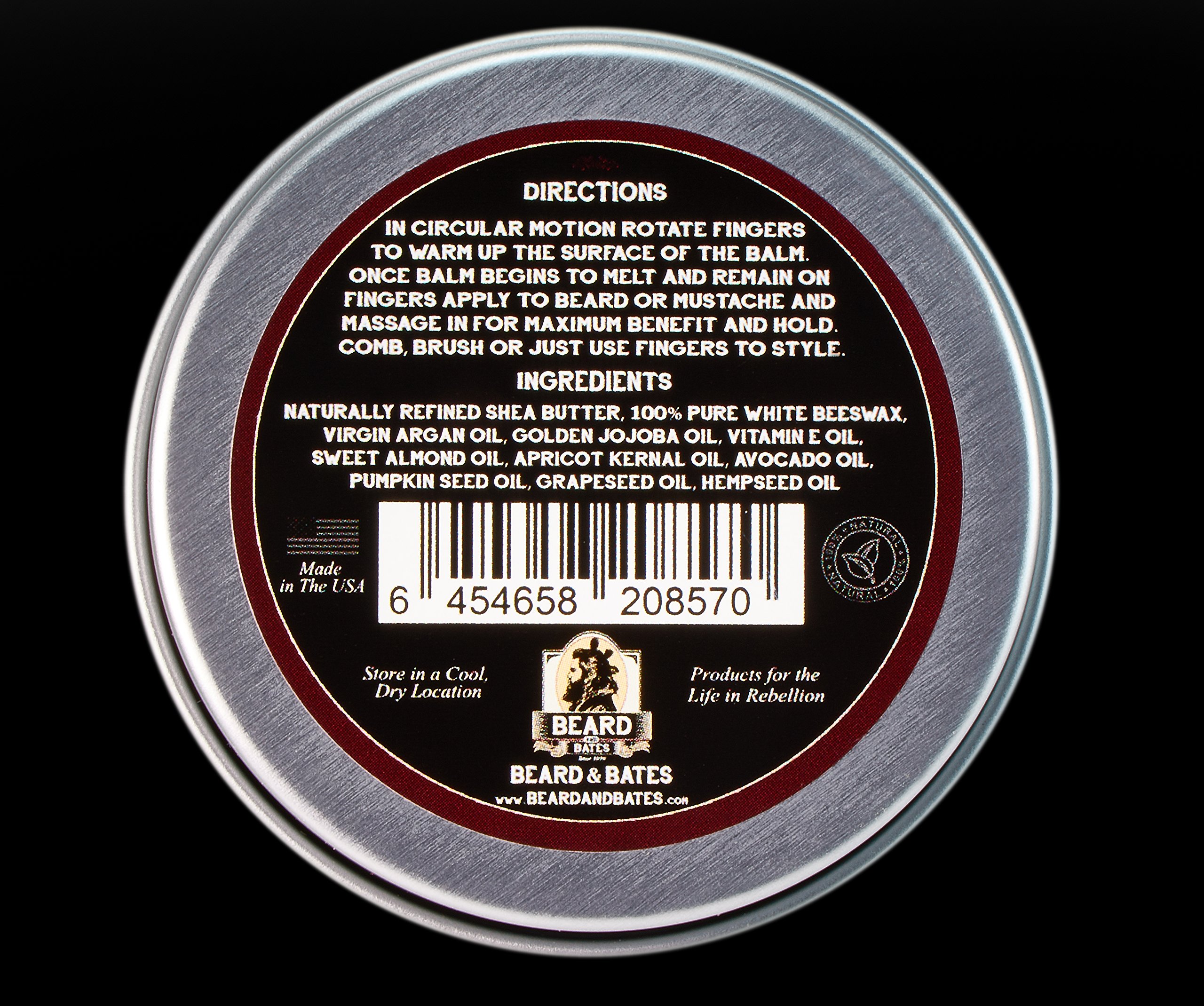 Beard And Bates | 1878 Black Label Beard Balm - Classic Styling Hold | 19th Century Beeswax Formula, Premium Oils | Made in USA