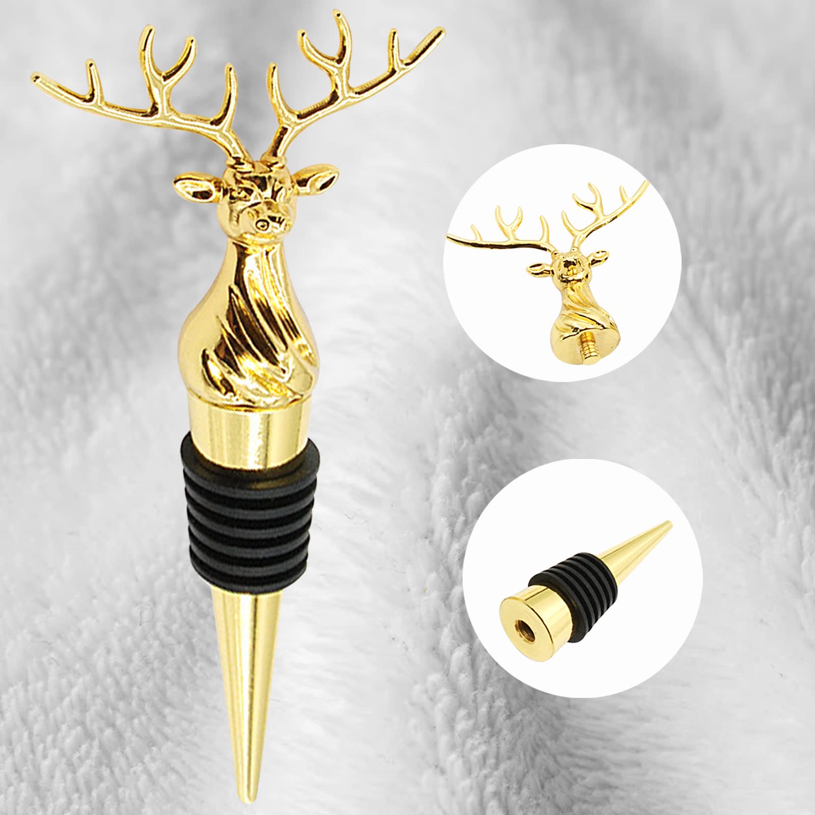 2 Packs Deer Wine Stoppers,Reusable Alloy Wine Bottle Accessories Stoppers for Home Bar or Party (Sliver+gold)