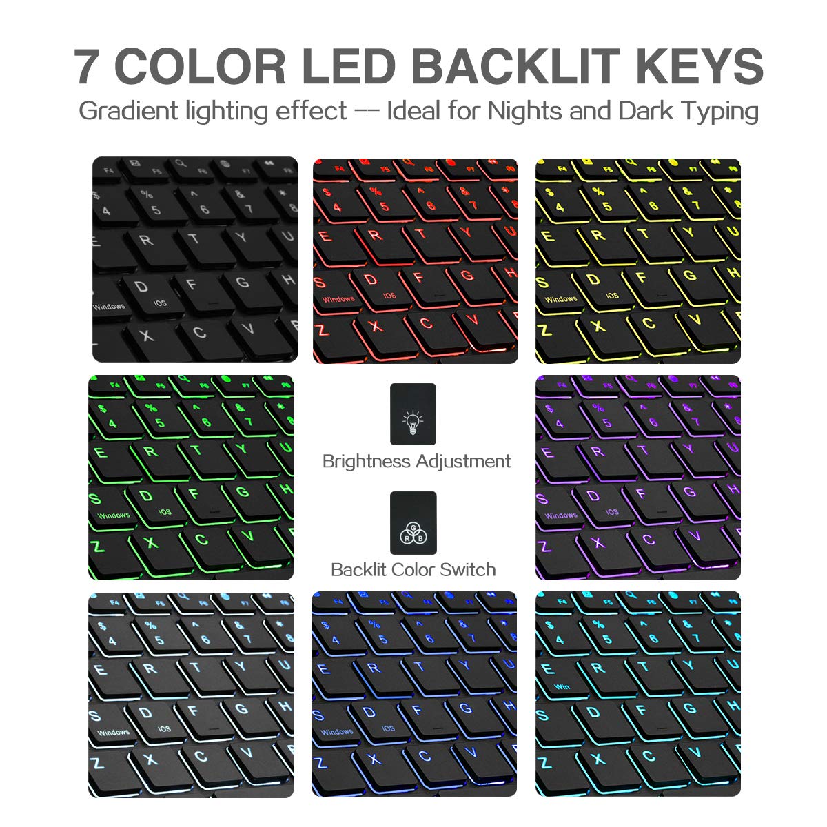 Coastacloud 7 Colors Backlit Bluetooth Keyboard for iPhone/Ipad Air/Ipad Mini/Ipad Pro, Wireless Keyboard for Samsung Galaxy Smartphone/Tab/Tablet, Easy Connected with iOS/Android/Windows