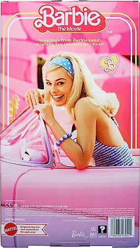 Barbie The Movie Doll, Margot Robbie as Barbie, Collectible Doll Wearing Blue Plaid Matching Set with Matching Hat and Jacket