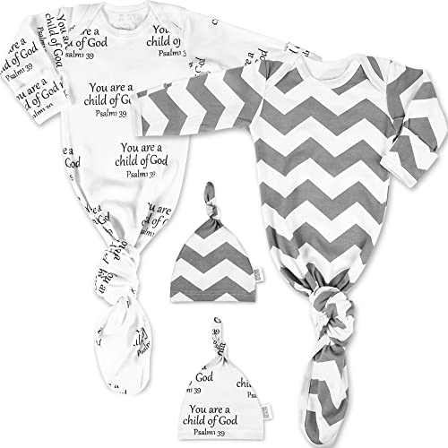Ocean Drop Designs Baby Gowns 2 Packs (0-6 M) - 100% Cotton Newborn Coming Home From Hospital Outfit, Knotted Gown Baby Newborn, Nightgown, Hospital Outfit, Newborn Outfit for Boys & Girls