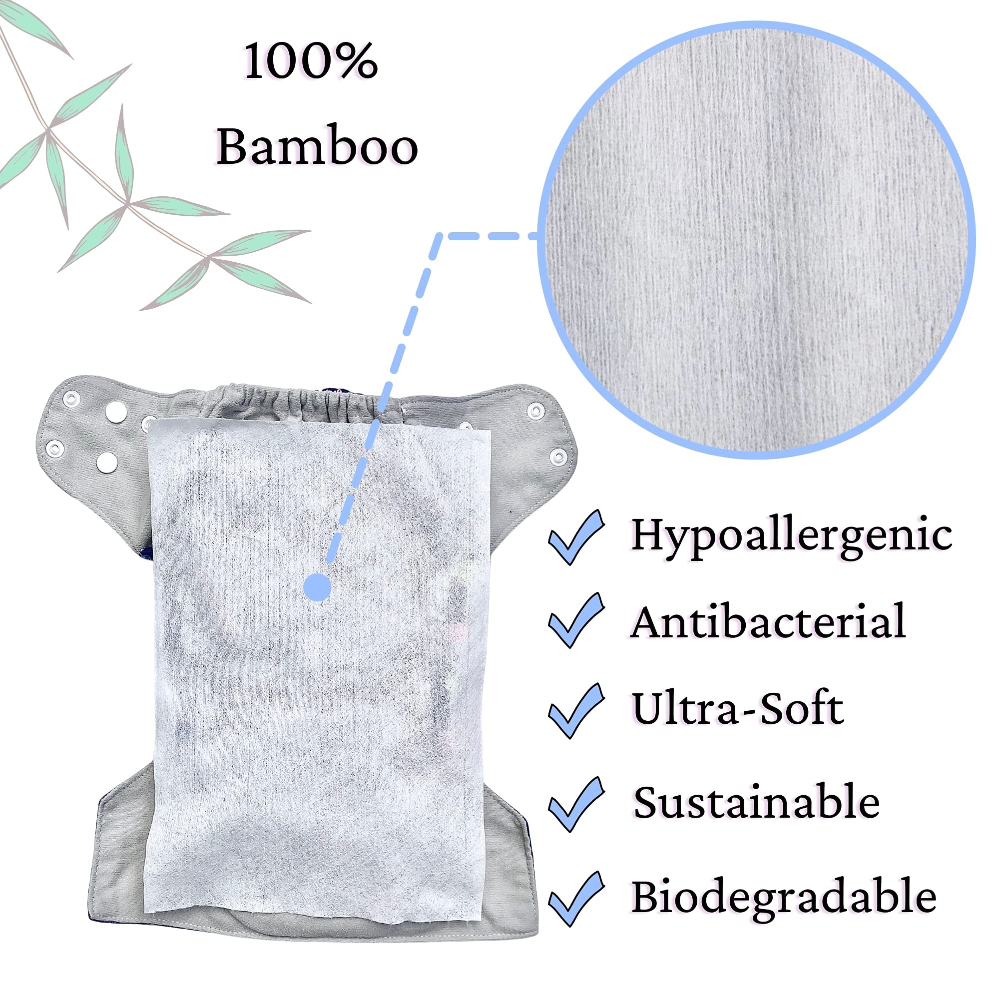 Kohana Baby Soft Biodegradable Bamboo Diaper Liners for Easy Cloth Diapering | Unscented & Chlorine Free - 400 Sheets (4 PK)