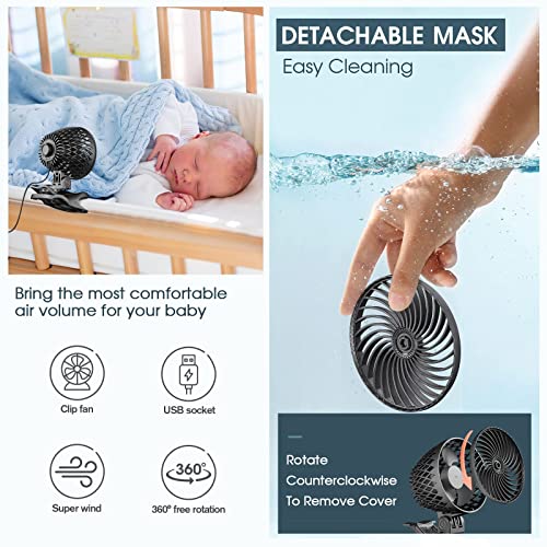 2023 New USB Desk Fan, Variable Speed Clip on Fan with Strong Airflow&Sturdy Clamp, 360°Rotation Adjustable Portable Table Cooling Fan for Home Office Car Stroller