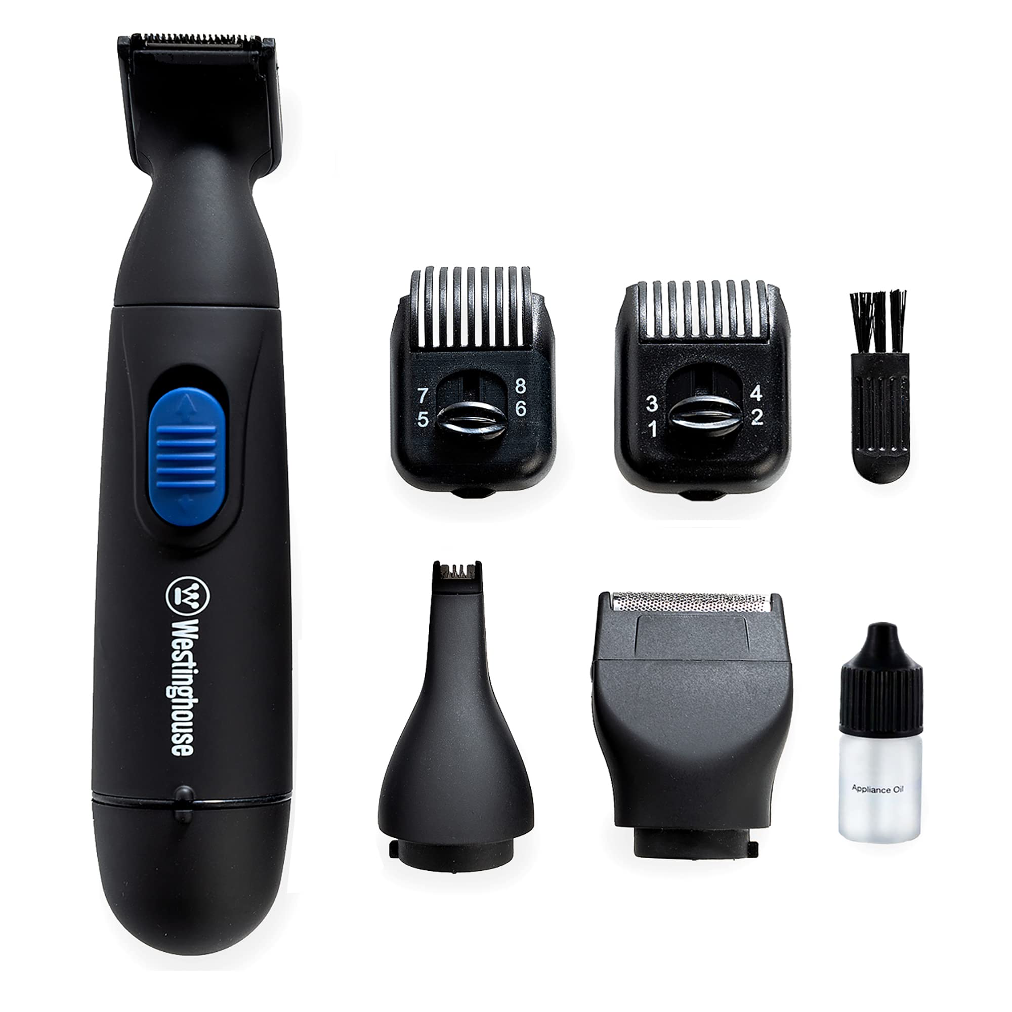 Westinghouse Men's All-in-One Beard Trimmer, Stainless Steel Dual Sided Blades, Adjustable Lengths, Includes Nose and Ear Trimmer Attachment, Portable and Travel Ready