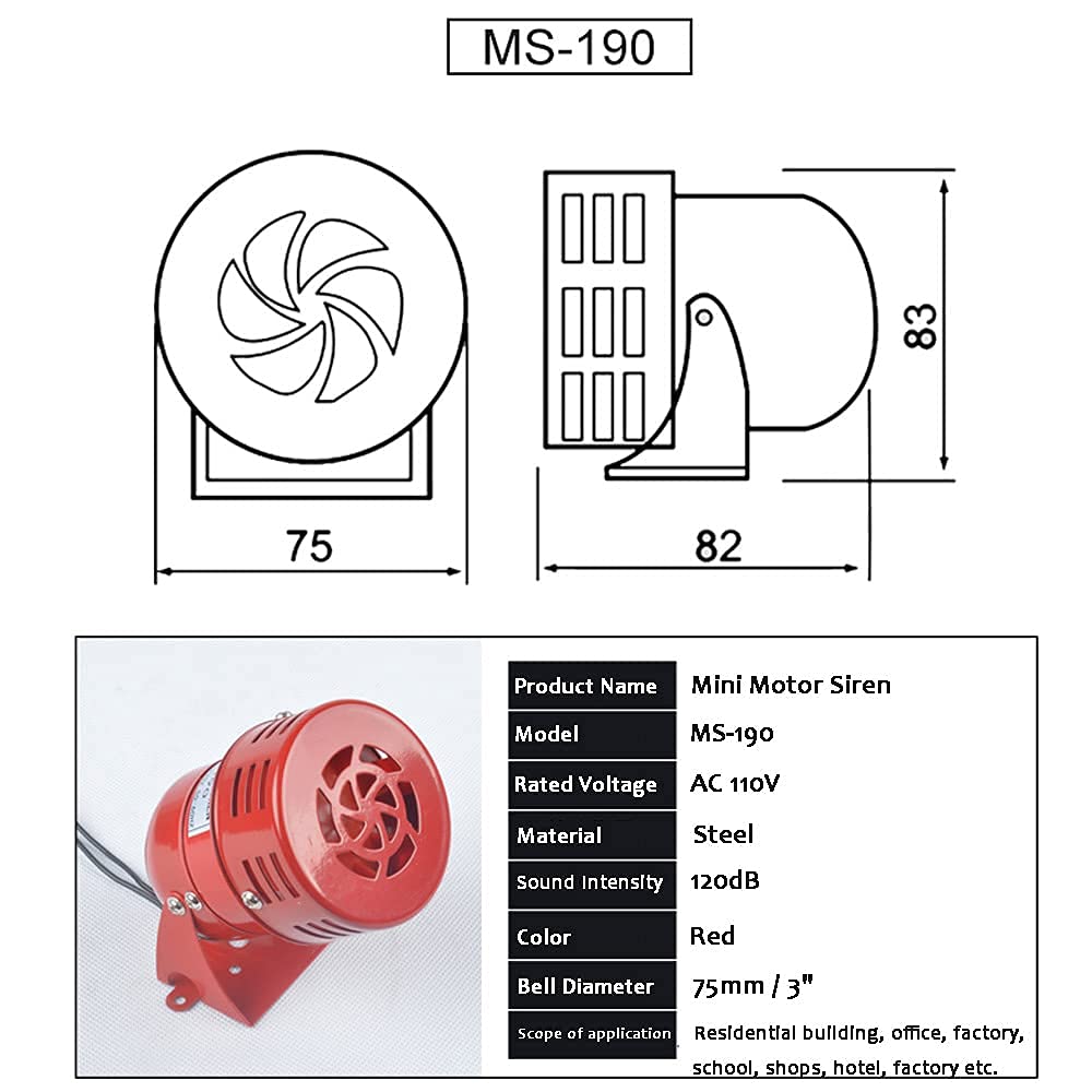 BAYM® AC 110V Horn 120dB MS-190 Industrial Motor Alarm Bell Siren Horn Sound Buzzer Alarm