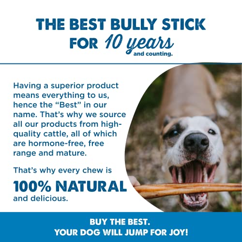 Best Bully Sticks All-Natural Premium 6 Inch Jumbo Bully Sticks for Large Dogs - USA Baked & Packed - 100% Grass-Fed Beef - Single Ingredient Grain & Rawhide Free Dog Chews - 4 Pack