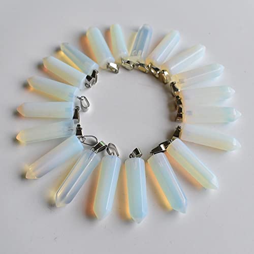 24pcs/lot Fashion Assorted Natural Stone Pendants Point Charms Hexagonal Pillar Pendant - ( Metal Color: Sodalite Stone )