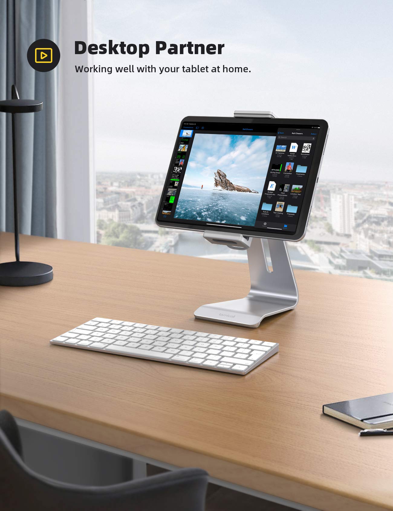 Lamicall Tablet Stand, Adjustable Tablet Holder Dock - 360 Degree Rotating Tablet Mount, Desktop Tablet Dock, Compatible with iPad Pro, Mini, Air, Galaxy Tabs, Kindle and 5.5-8.6" Wide Tablet - Silver
