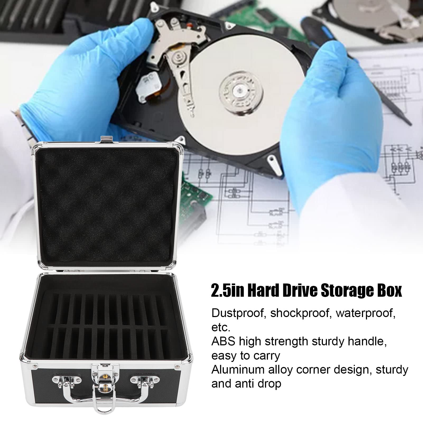 20 Bays Double Protection Hard Drive Protection Box with Security Lock,2.5in Handle HDD Storage Box Suitcase,Fit for Internal Hard Drive